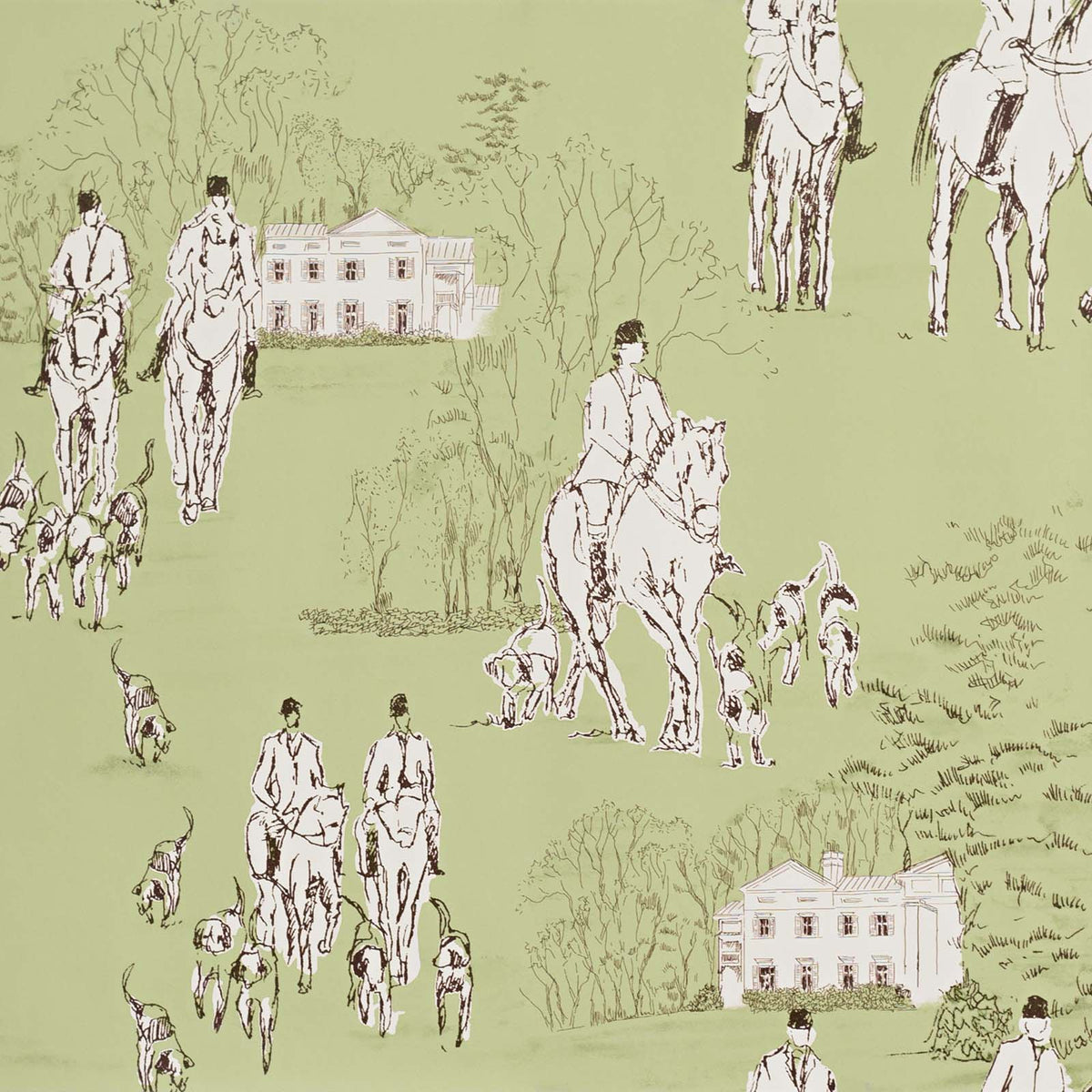 Horse hunt Wallpaper green equestrian toile – Swanky Babs